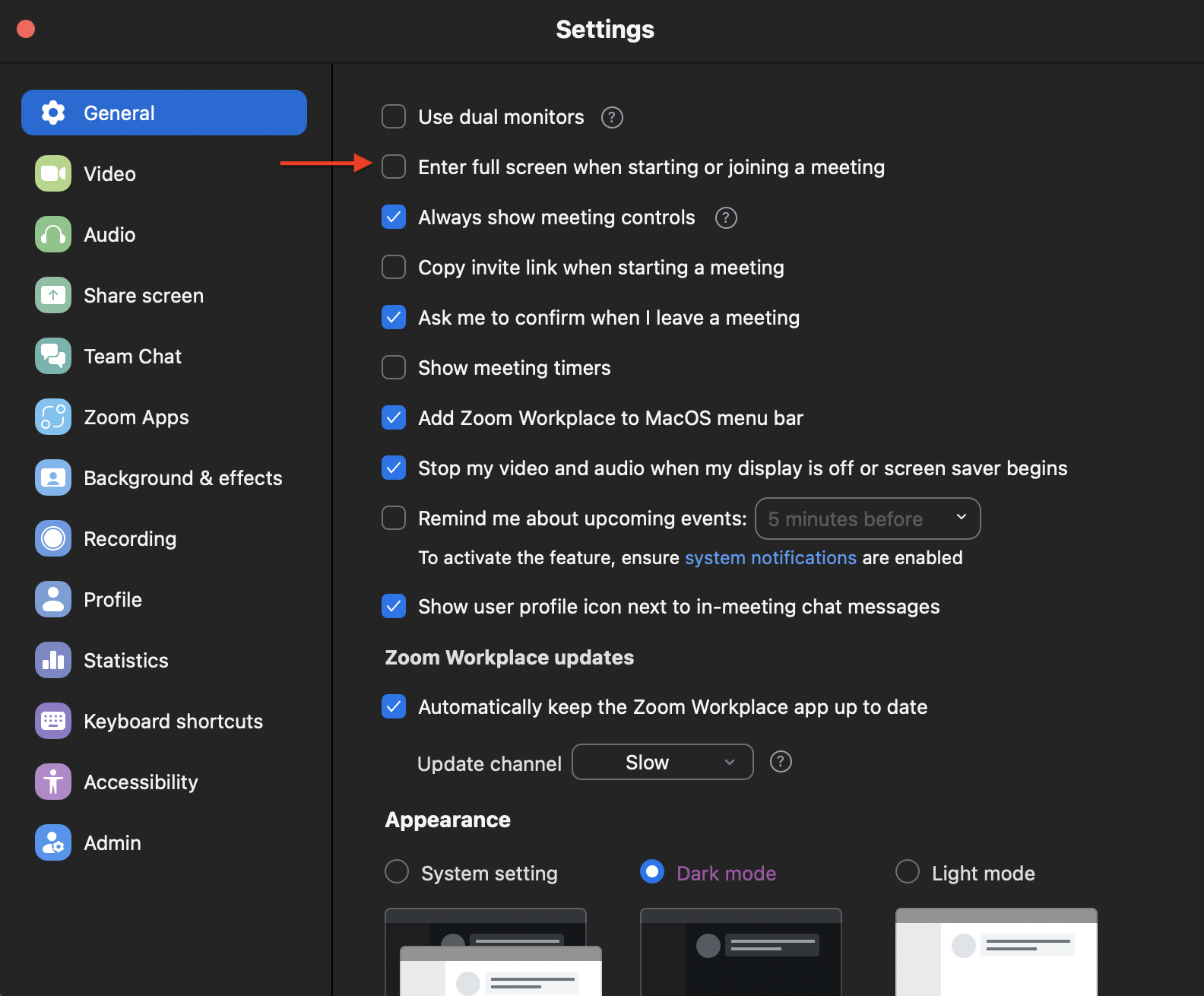 Turning Off Full Screen Settings in Zoom