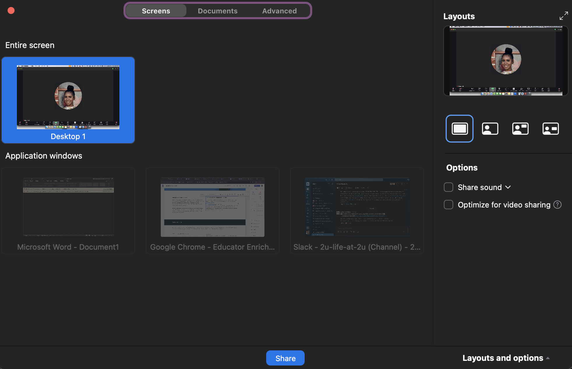 Sharing Visuals Using Share Screen Feature in Zoom